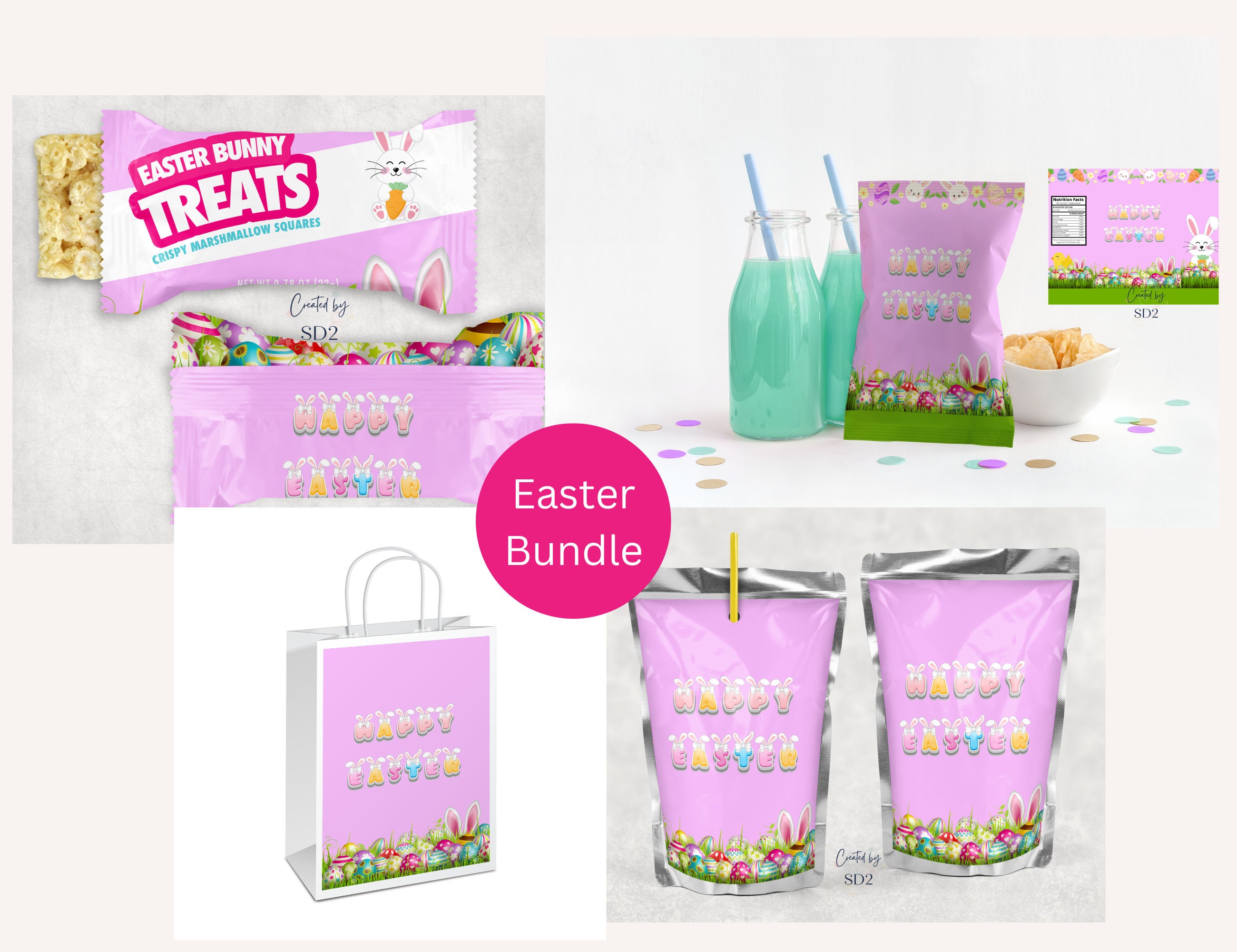 Mega Bundle Easter Bunny Templates Chip Bag Bundle Juice Labels Spring ...