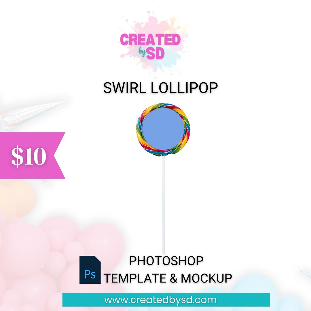 Swirl Lollipop Label Template: Birthday Party Favor (PSD Mockup) - Etsy