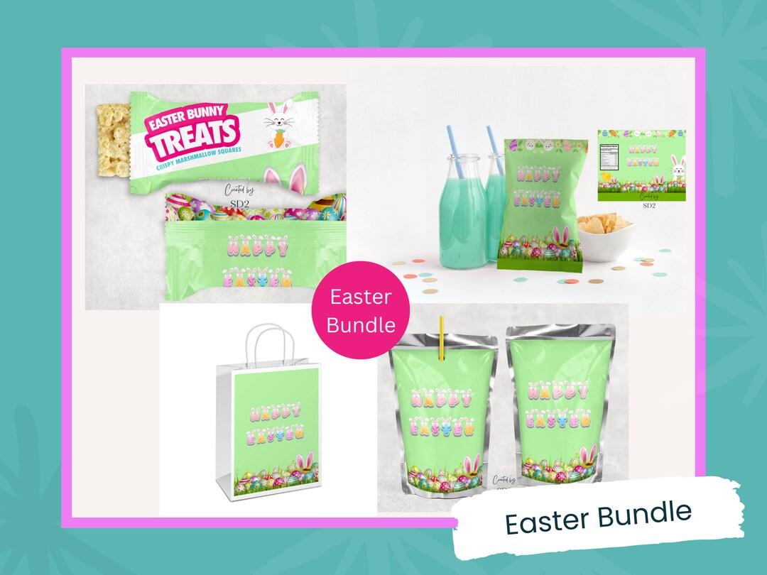 Easter Bundle Party Favors Templates Green Spring Theme Chip - Etsy