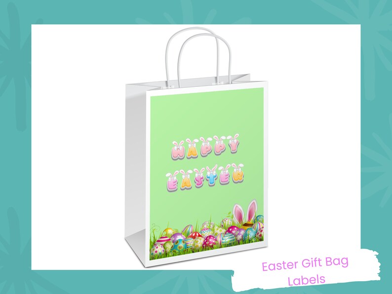 Easter Bag Label Template Green Easter Basket With Some Bunny - Etsy