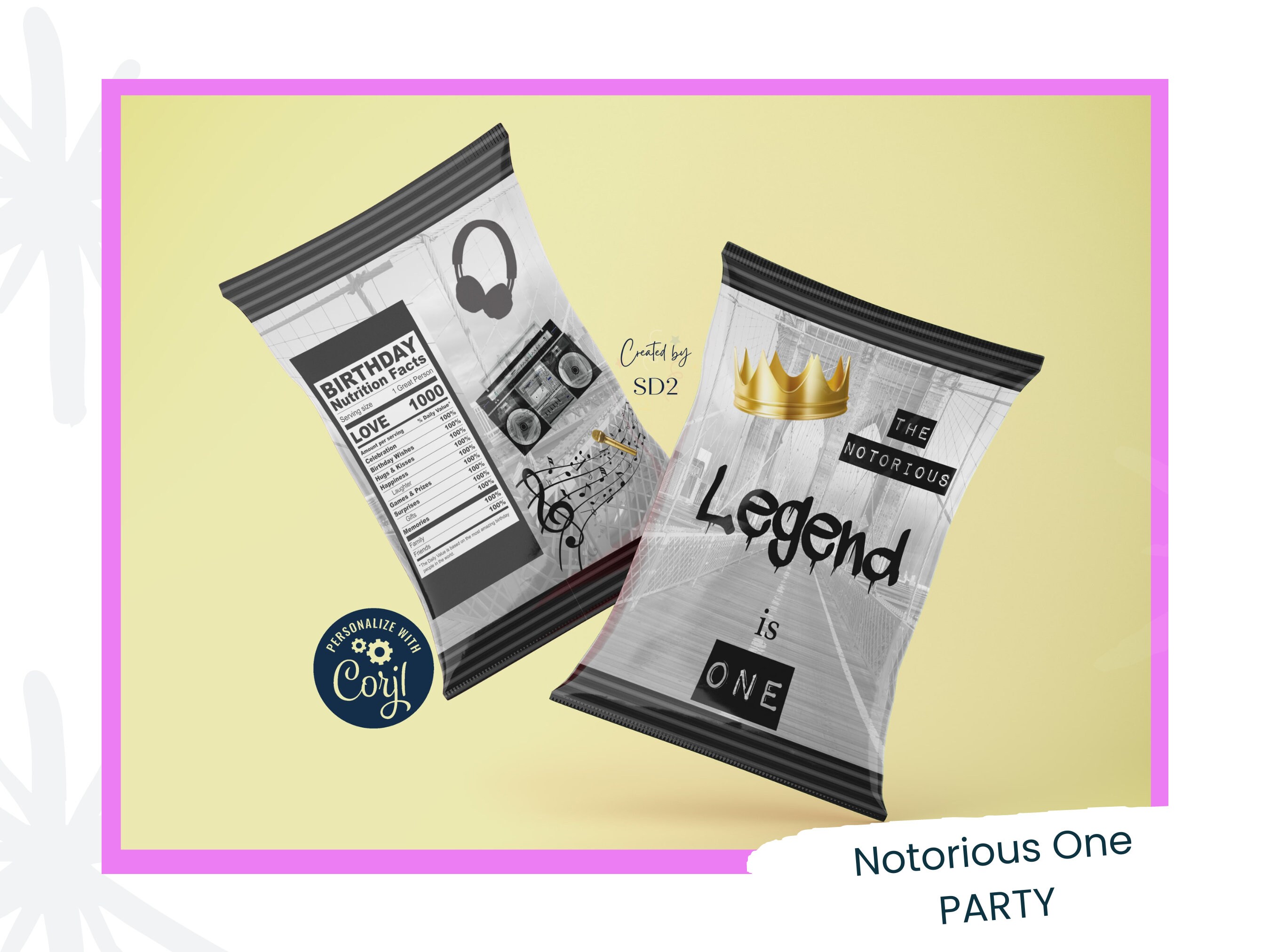 Notorious One Chip Bag Party Favor Template 1st Birthday Party - Etsy