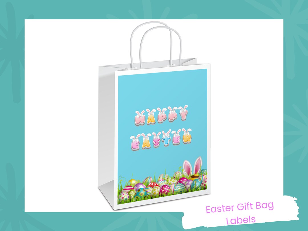 Easter Gift Bag Labels Treat Bag Template Gift Bag Bunny Blue Easter ...