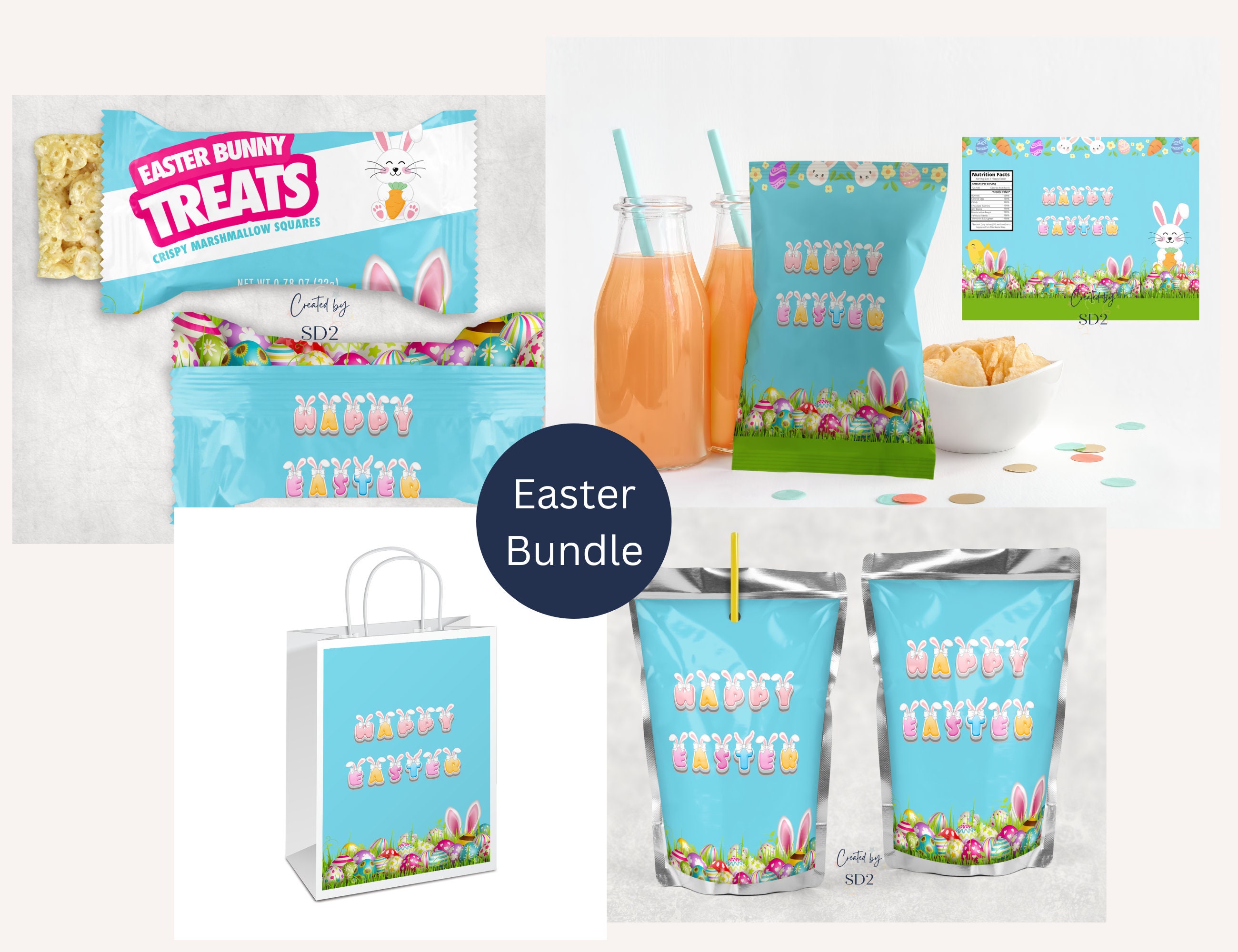 Mega Bundle Easter Bunny Templates Chip Bag Bundle Juice Labels Spring ...
