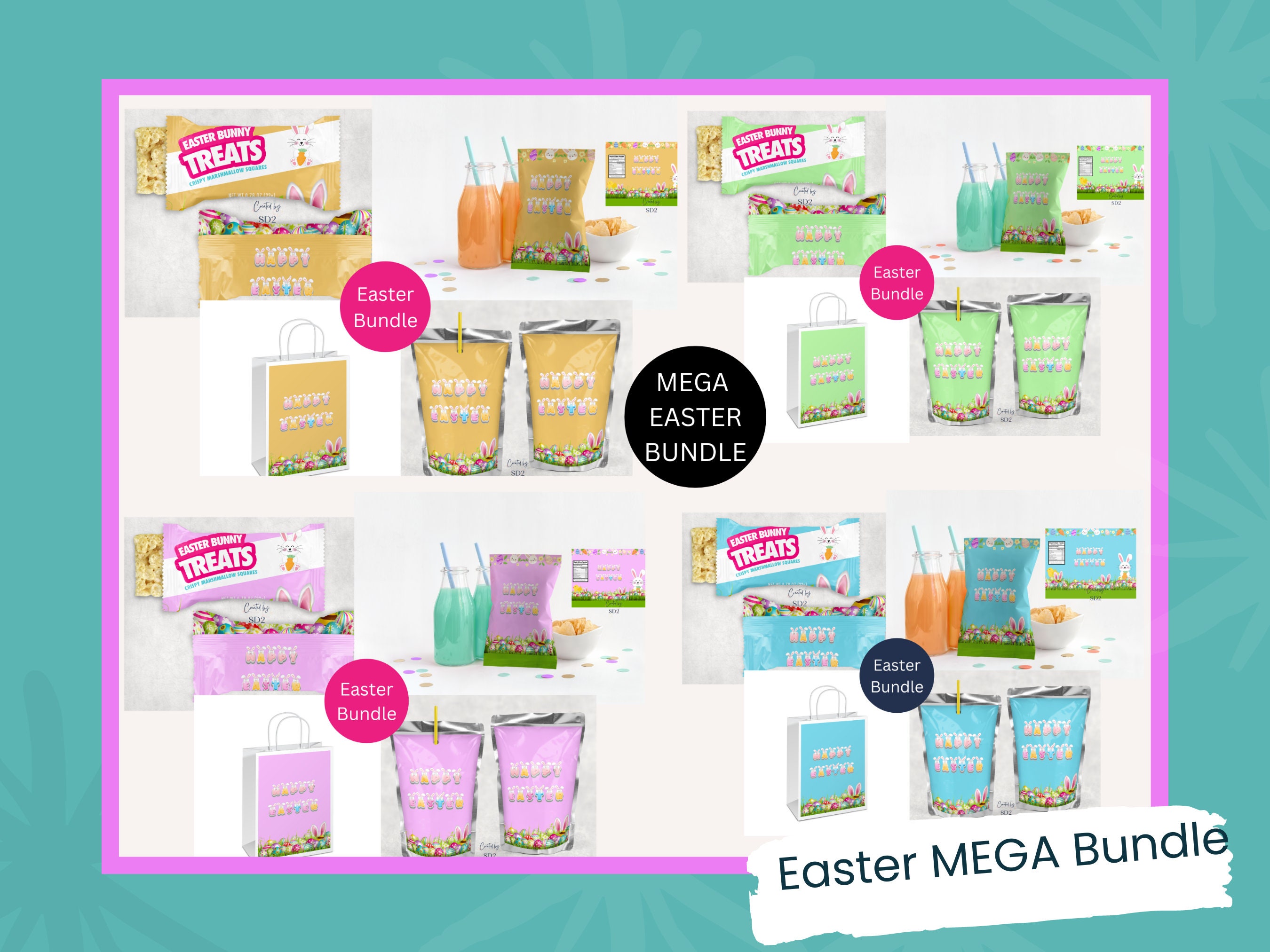 Mega Bundle Easter Bunny Templates Chip Bag Bundle Juice Labels Spring ...
