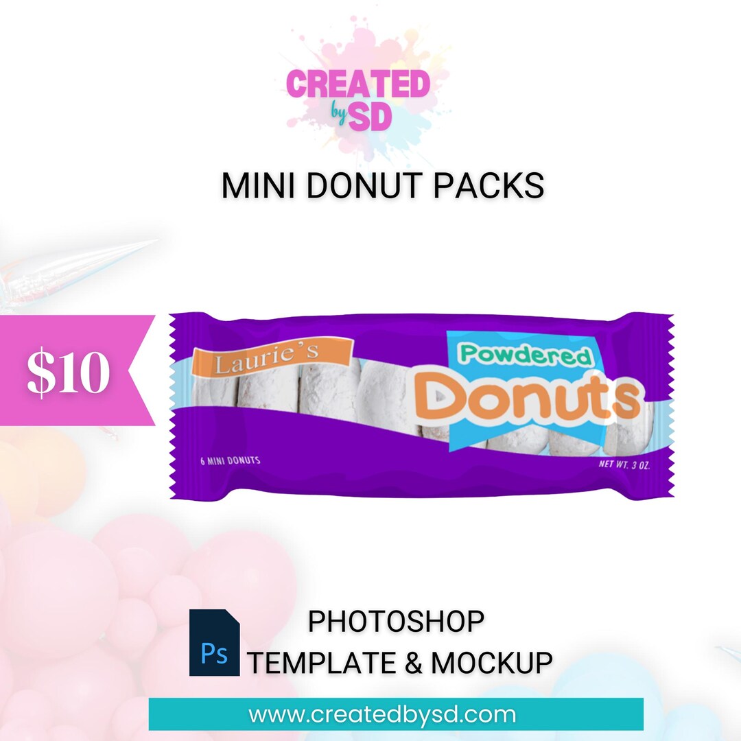 Mini Donut Wrapper Template: Photoshop Party Favor (PS Template ...