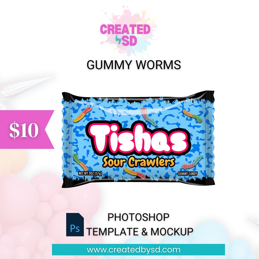 Custom Gummy Worms Wrapper Template: Candyland Party (PS Template) - Etsy