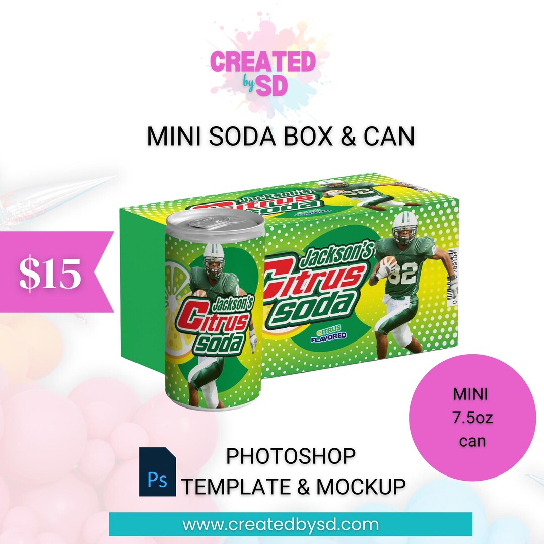 Mini Soda Box & Can Template: DIY Party Favor (PSD Mockup) - Etsy