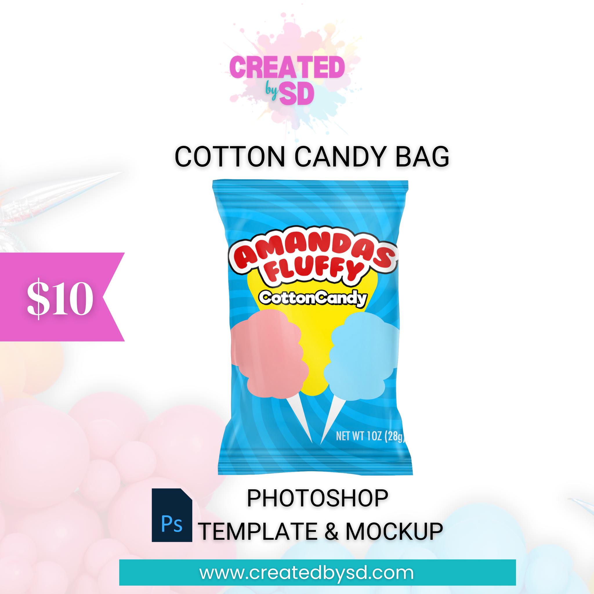 Cotton Candy Bag Template & Mockup: Editable Party Favor Label (PSD ...