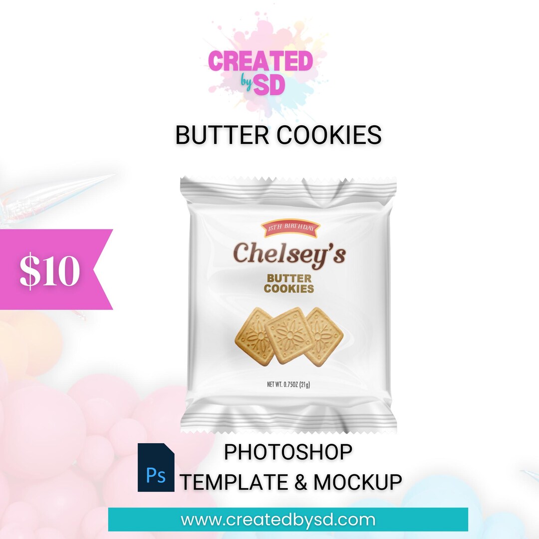 Butter Cookies Template and Mockup | Photoshop Party Favors | Cookie ...