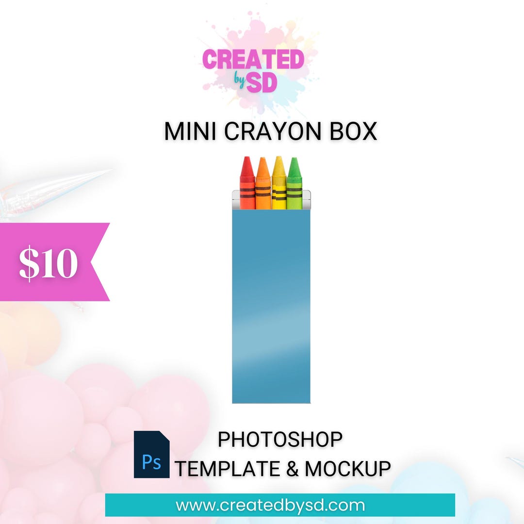 Mini Crayon Box Template and Mockup for Birthday Party Favor Gift Bag ...