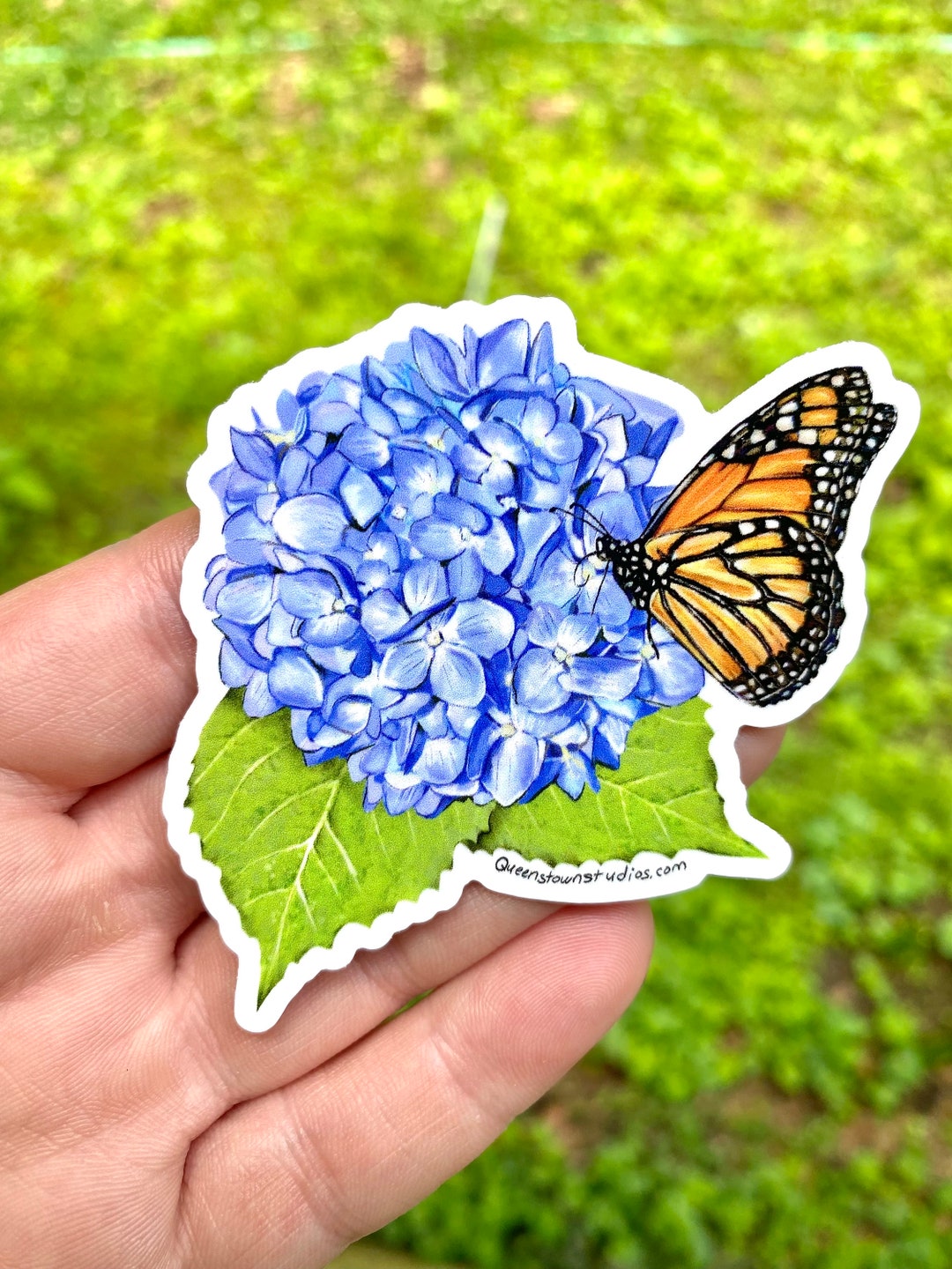 Hydrangea and Monarch Butterfly Vinyl Sticker, Floral Illustration - Etsy