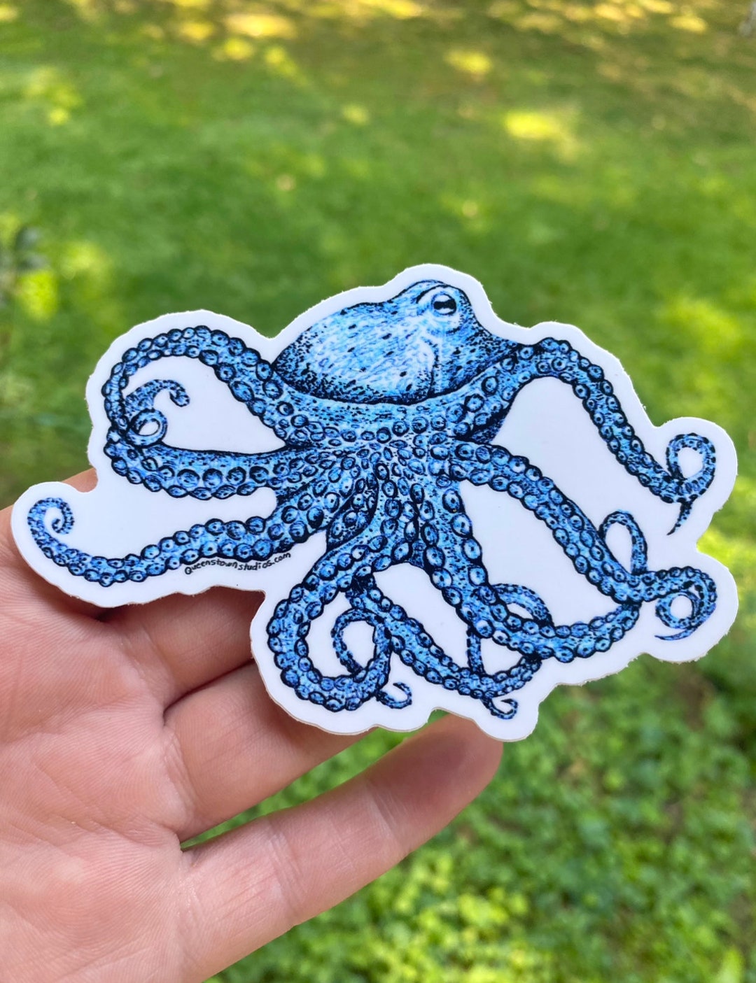 Blue Octopus Vinyl Sticker, Unique, Hand Drawn Pen and Ink Art in a ...