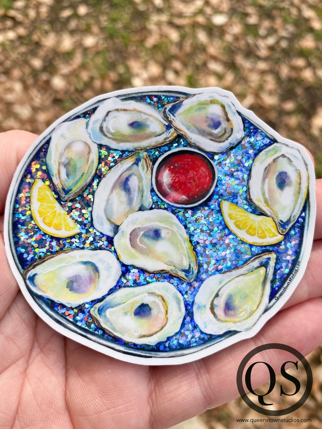 Oyster Shell Vinyl Sticker, Glitter Sticker, Oyster on Half Shell Art ...