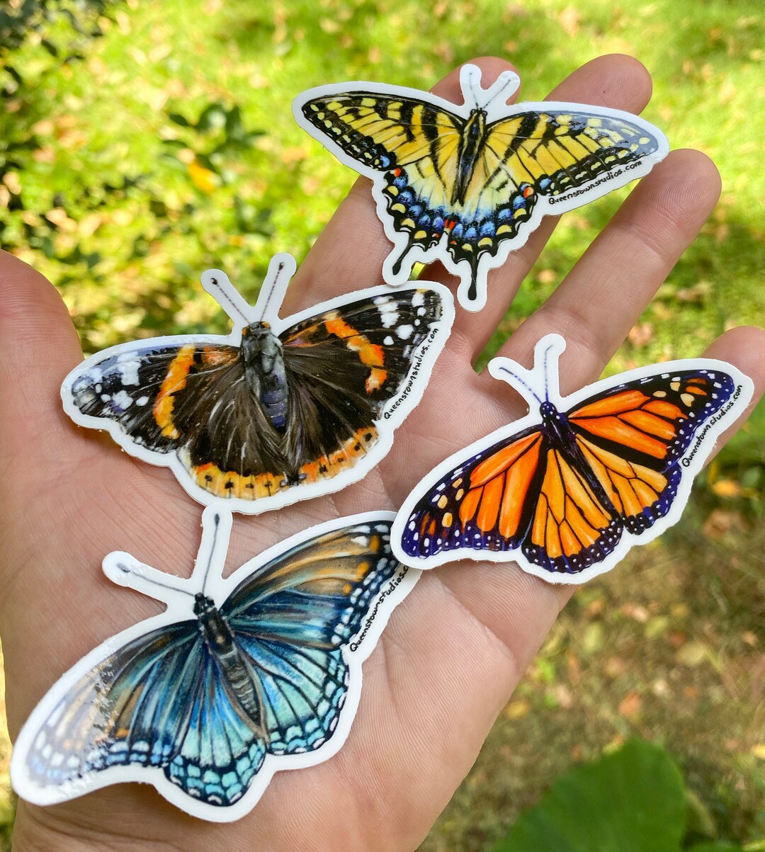 Butterfly Vinyl Sticker Set, Four Different Butterflies, Colorful Hand ...