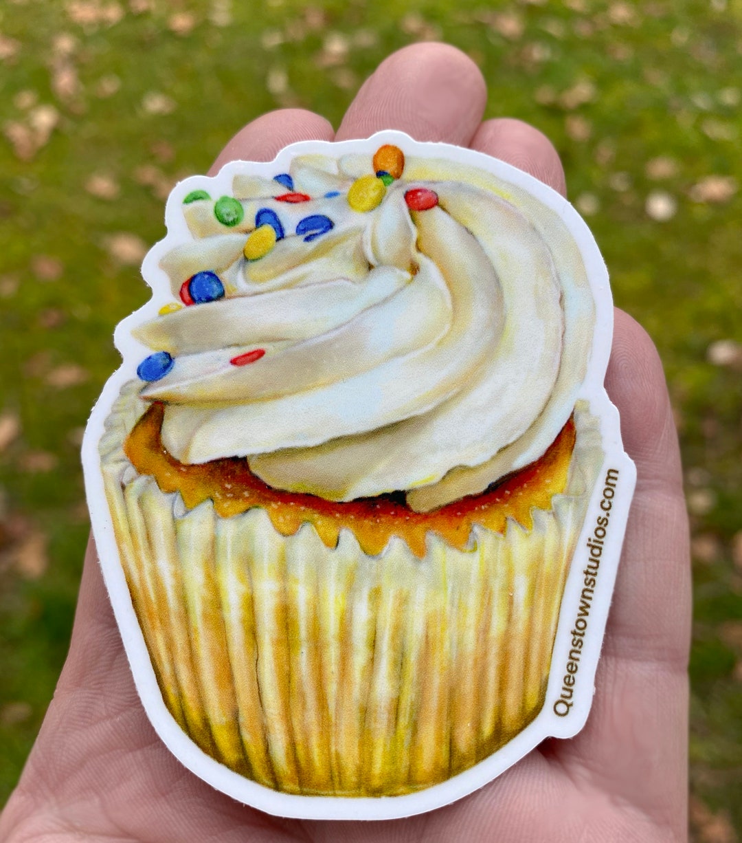 Yummy Vanilla Cupcake Vinyl Sticker With Sprinkles, Hand-drawn Design ...
