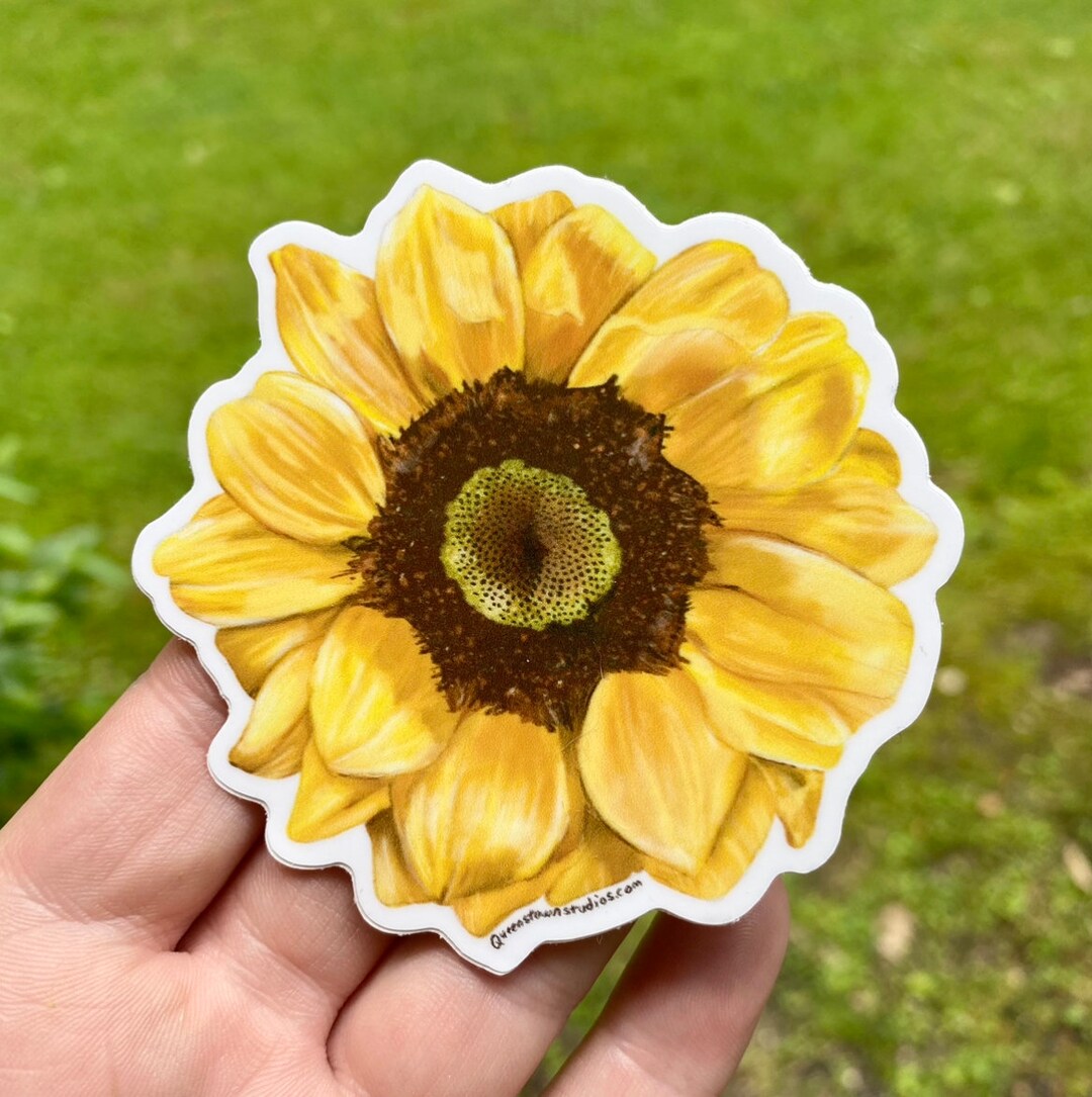 Yellow Sunflower Sticker, Journal Decal, Flower Vinyl Sticker, Floral ...