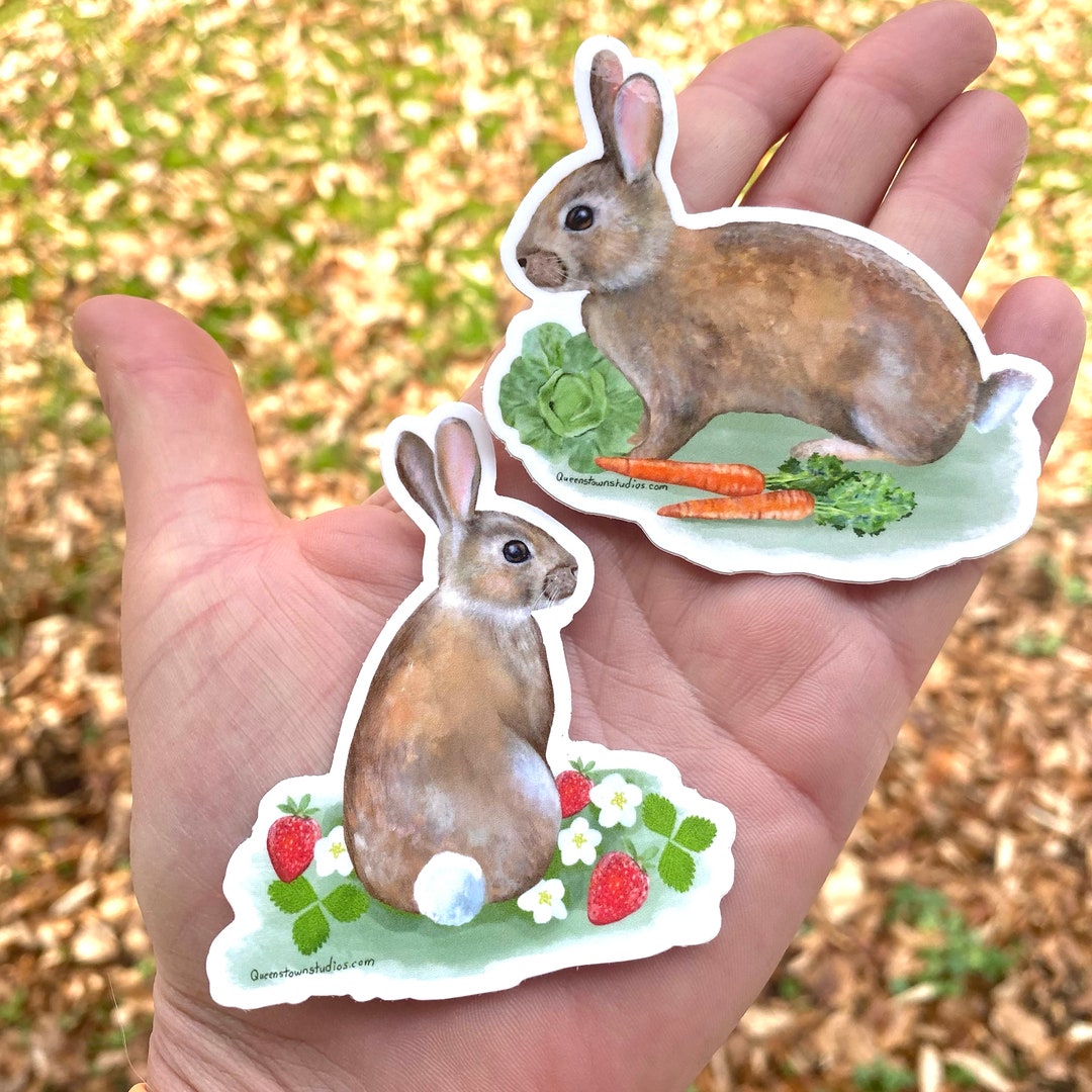 Cute Spring Bunnies Vinyl Stickers, TWO STICKER SET, Detailed Hand ...