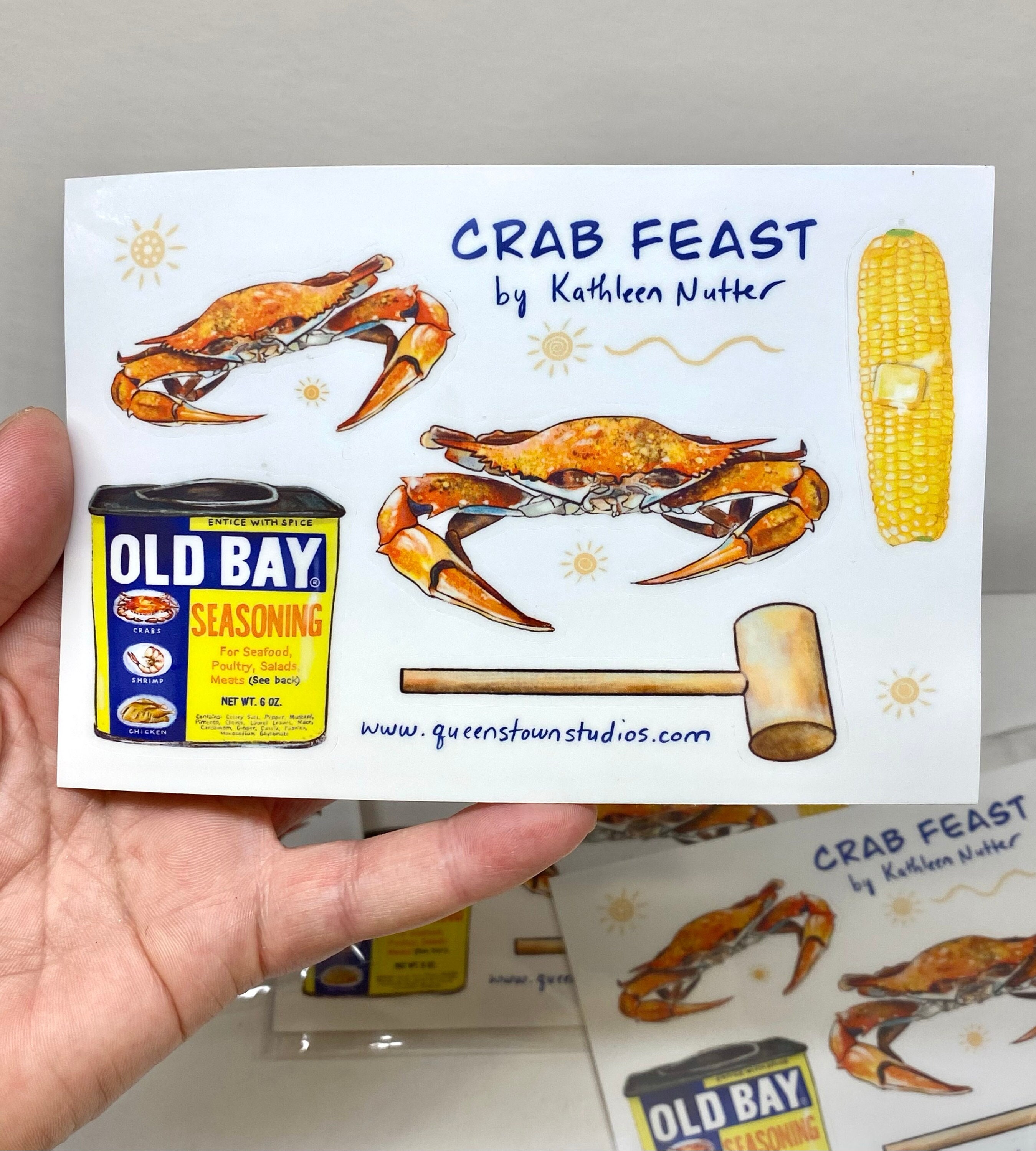 Maryland Steamed Crab Vinyl Sticker Pack, Cooked Crabs, Crab Mallet ...