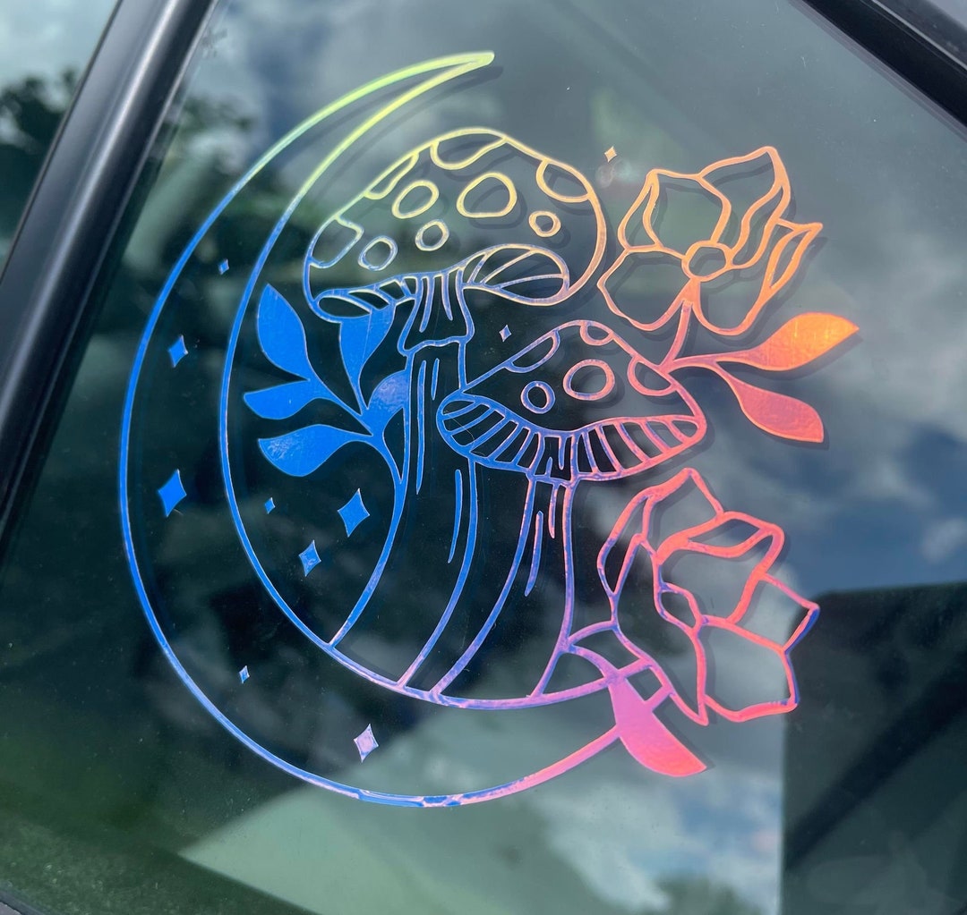 Crescent Moon Mushroom Decal | Holographic Decal | Bumper Sticker | Car ...