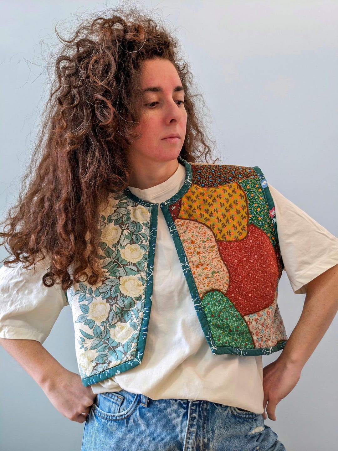 Handmade Upcycled Vest, Lined Patchwork Vest, Quilted Style Vest ...