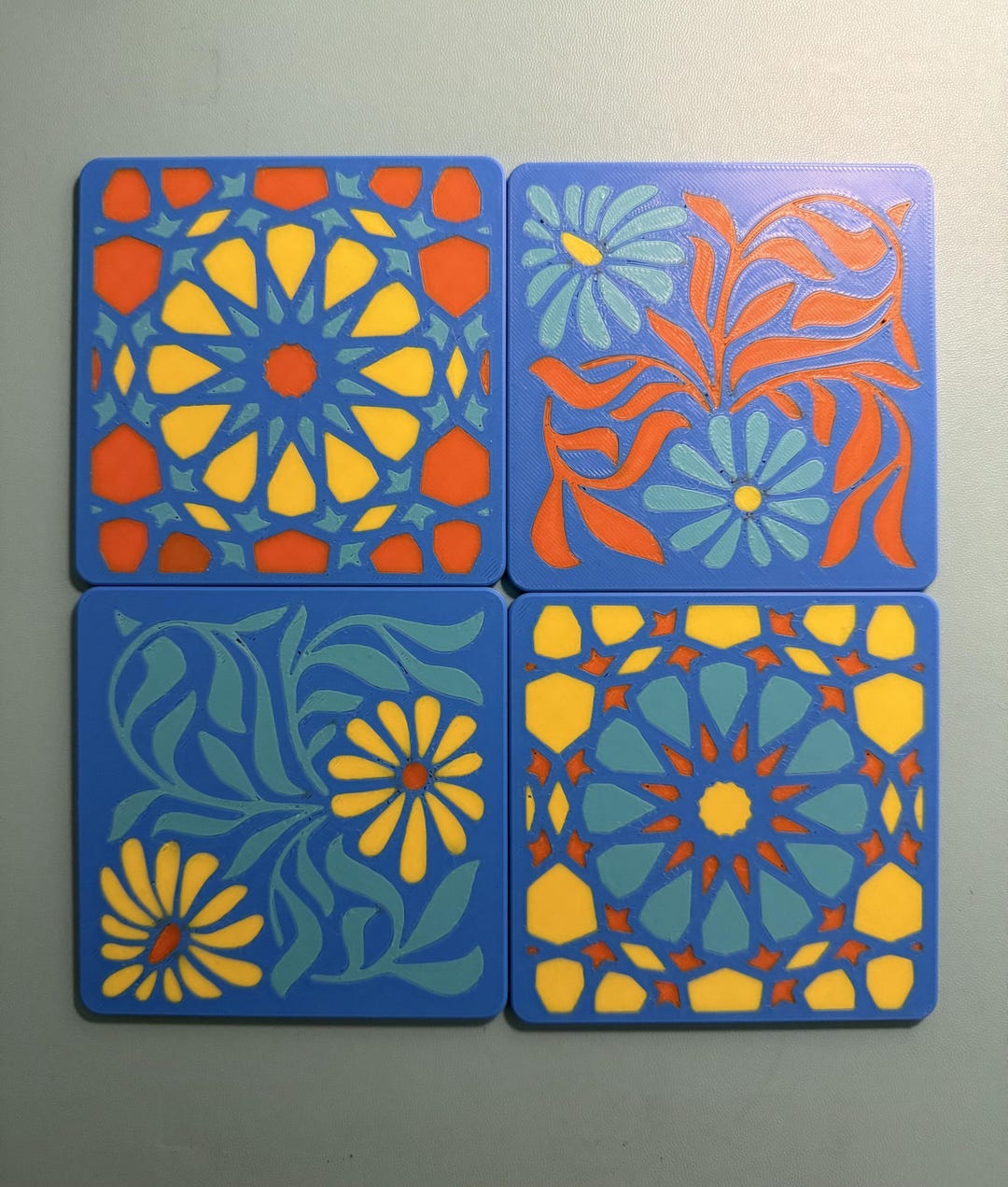 Multi-coloured 3D Printed Coasters – Geometric & Floral Patterns ...