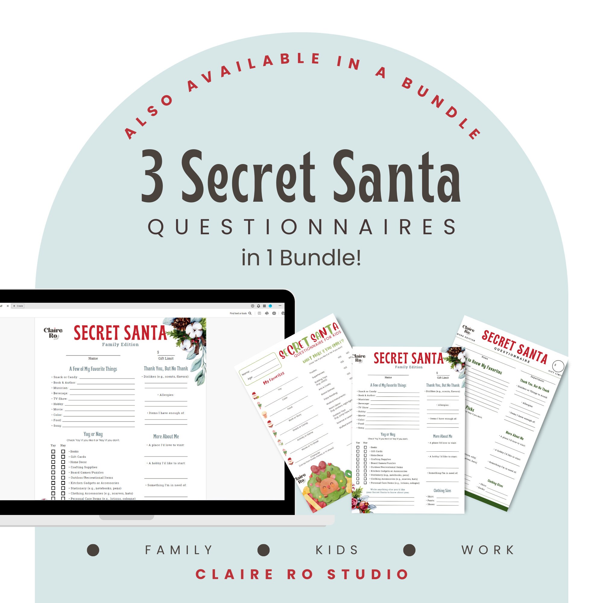 Printable Family Secret Santa Questionnaire Secret Santa Survey for ...