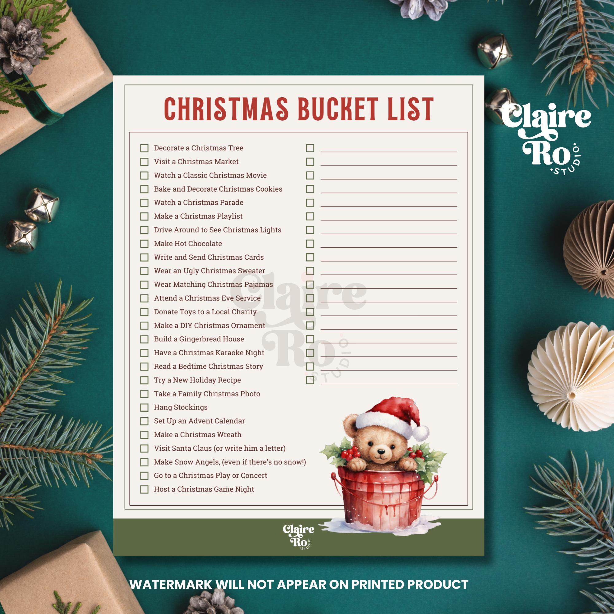 Printable Christmas Bucket List | Holiday Bucket List | Family ...
