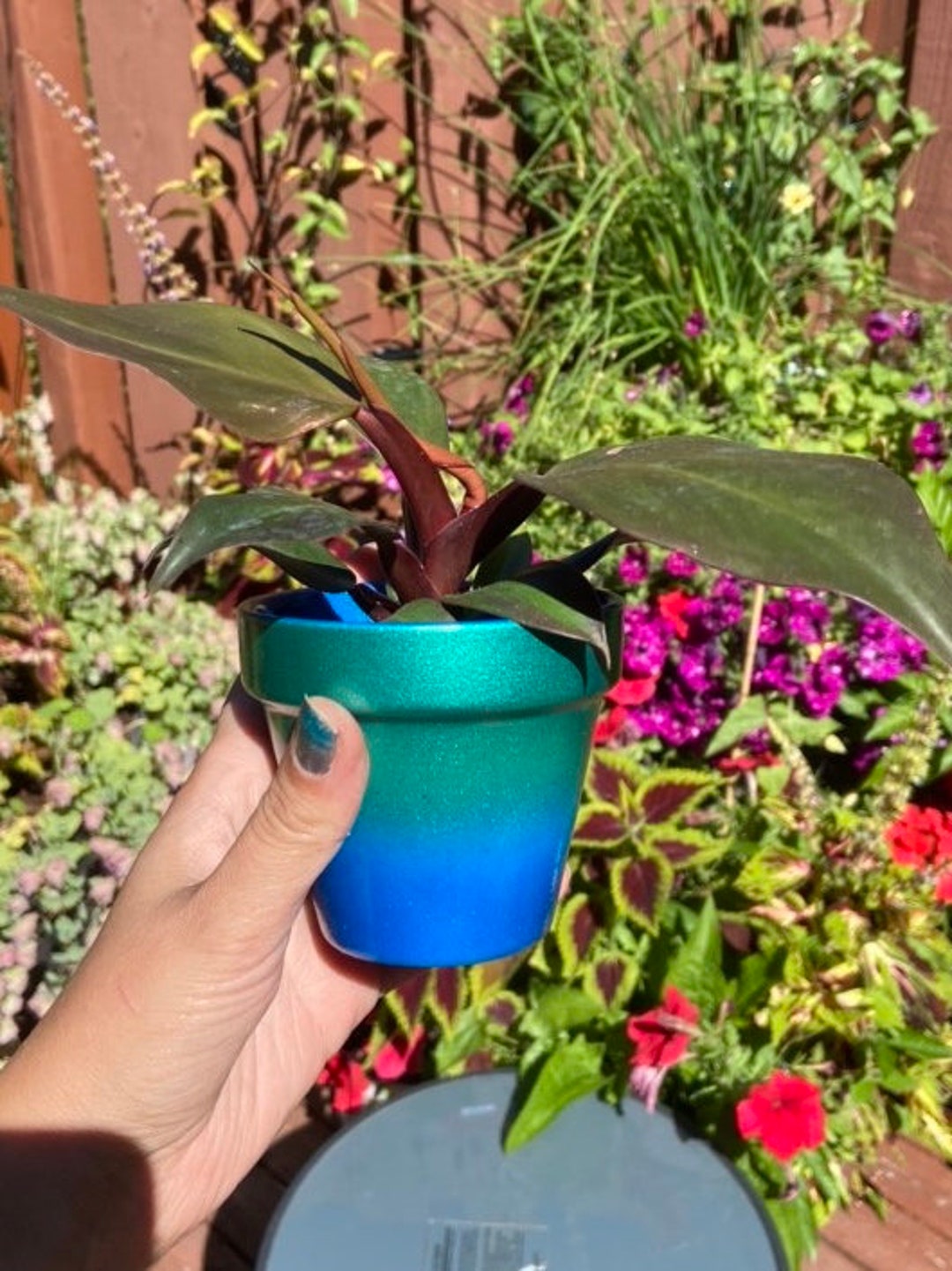 Painted Plant Pot - Shimmer Ocean Themed Blue Green Teal Planter ...
