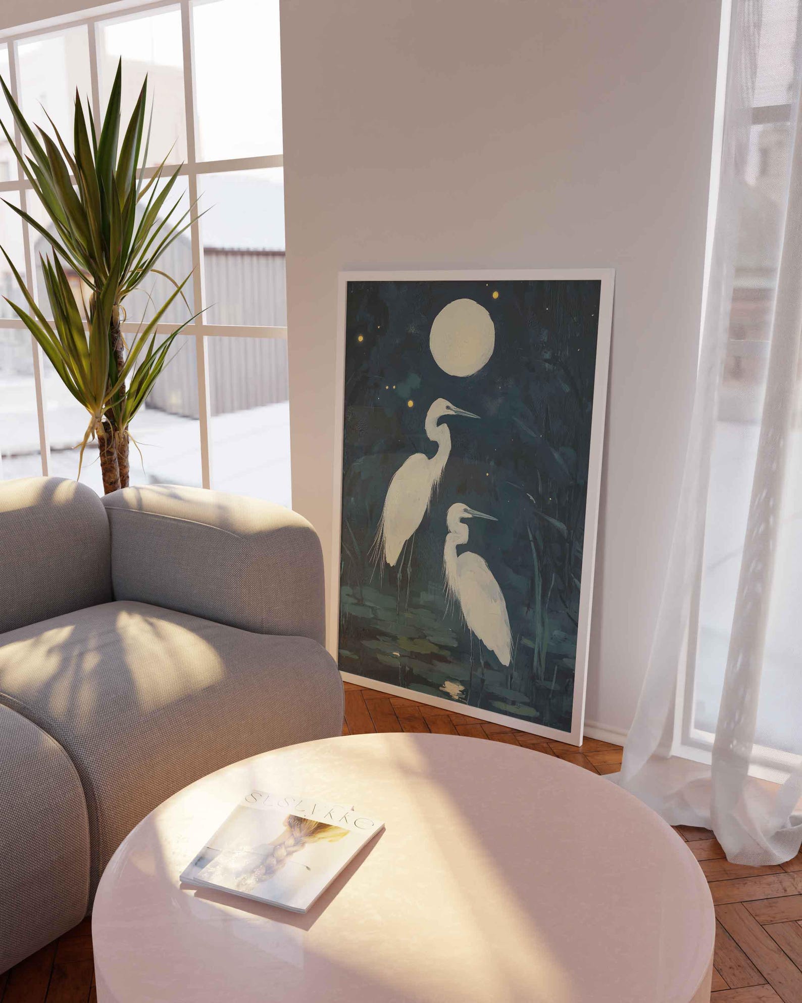 Moonlit Herons Wall Art – Tranquil Night Bird Print, Dreamy Nature ...