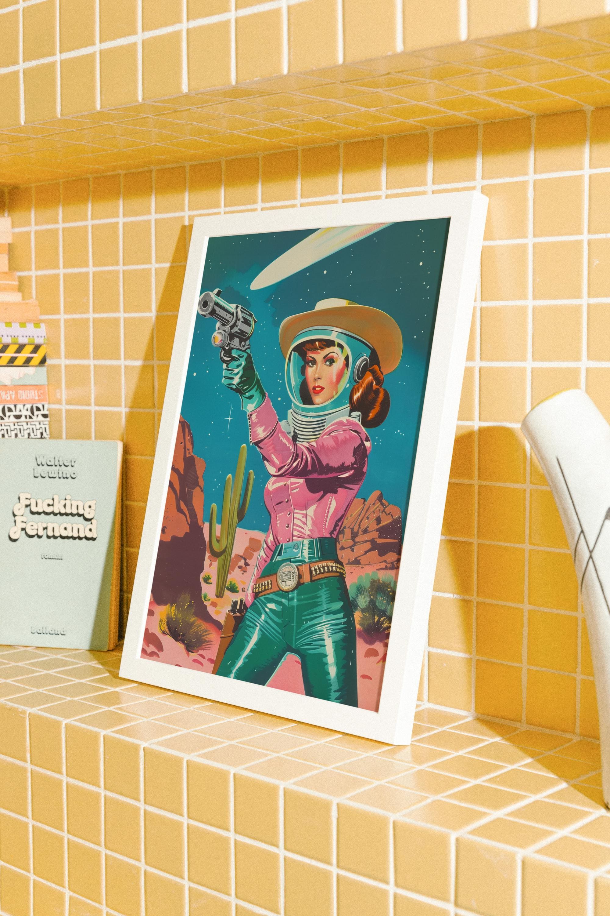 Retro Space Cowgirl Art Print – Vintage Western Sci-fi Wall Art ...
