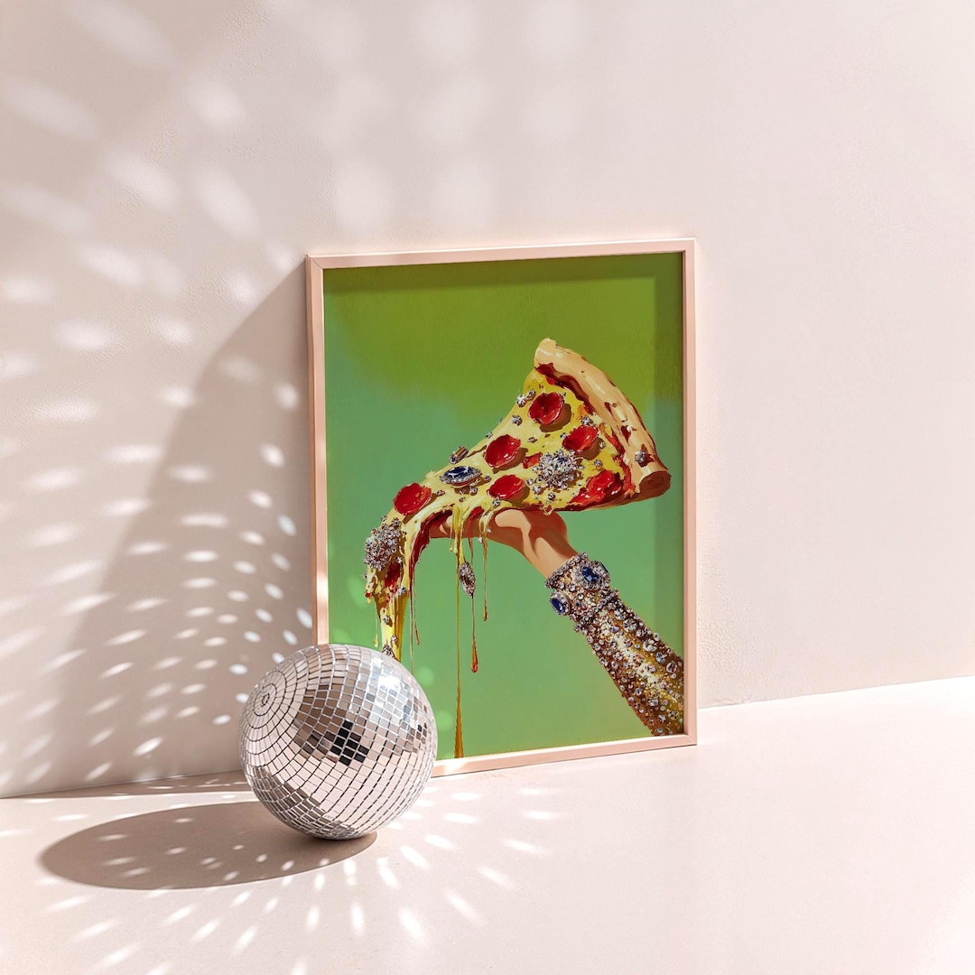 Glam Pizza Pop Art Print – Sparkly Pepperoni Slice Wall Art, Retro ...