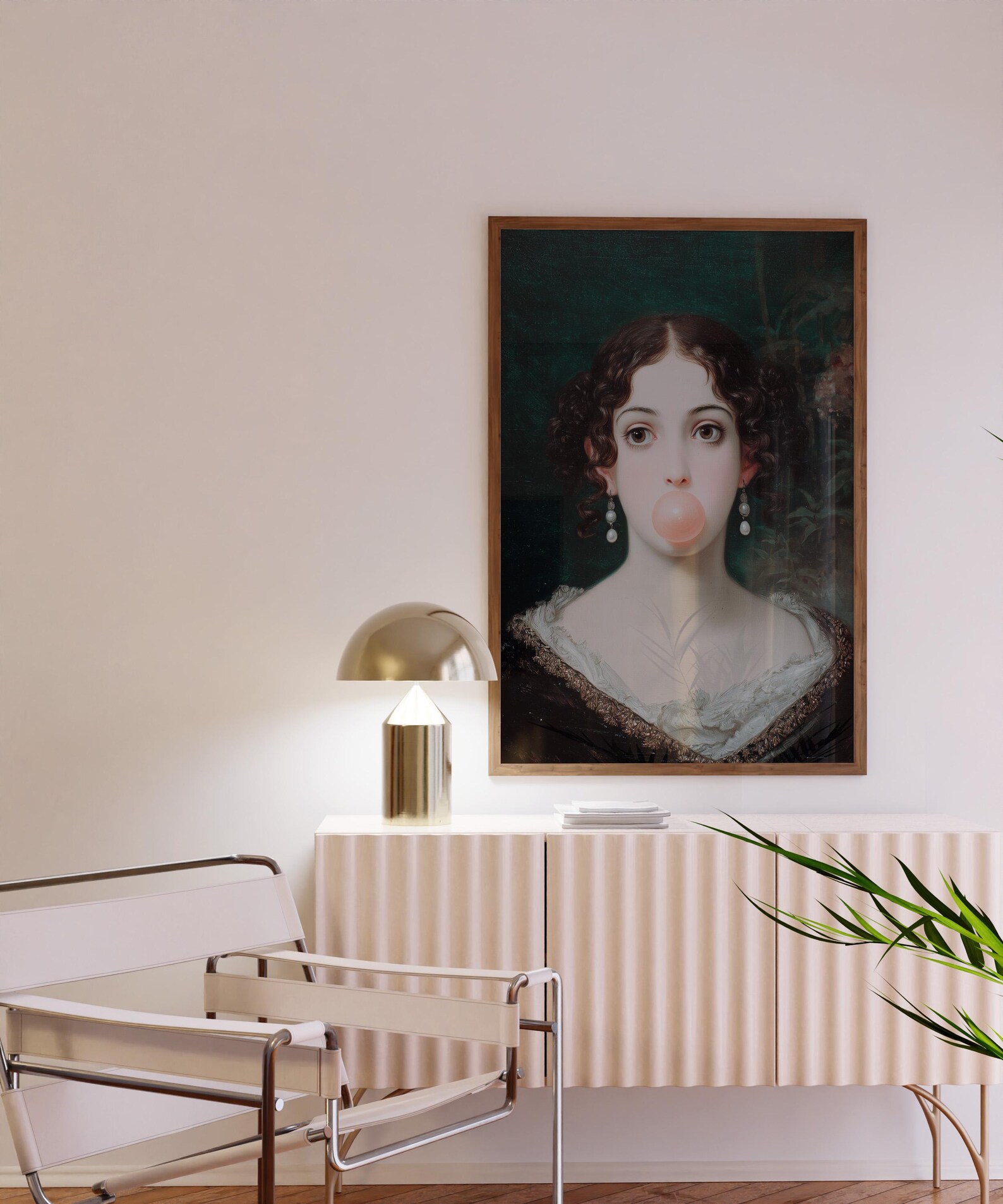 Baroque Bubblegum Art Print – Surreal Renaissance-style Girl Blowing ...
