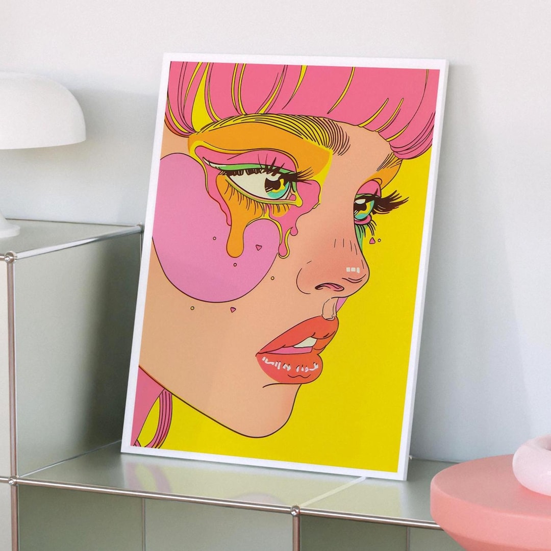 Drippy Neon Pop Art Print – Bright Pulp-style Girl Illustration With ...