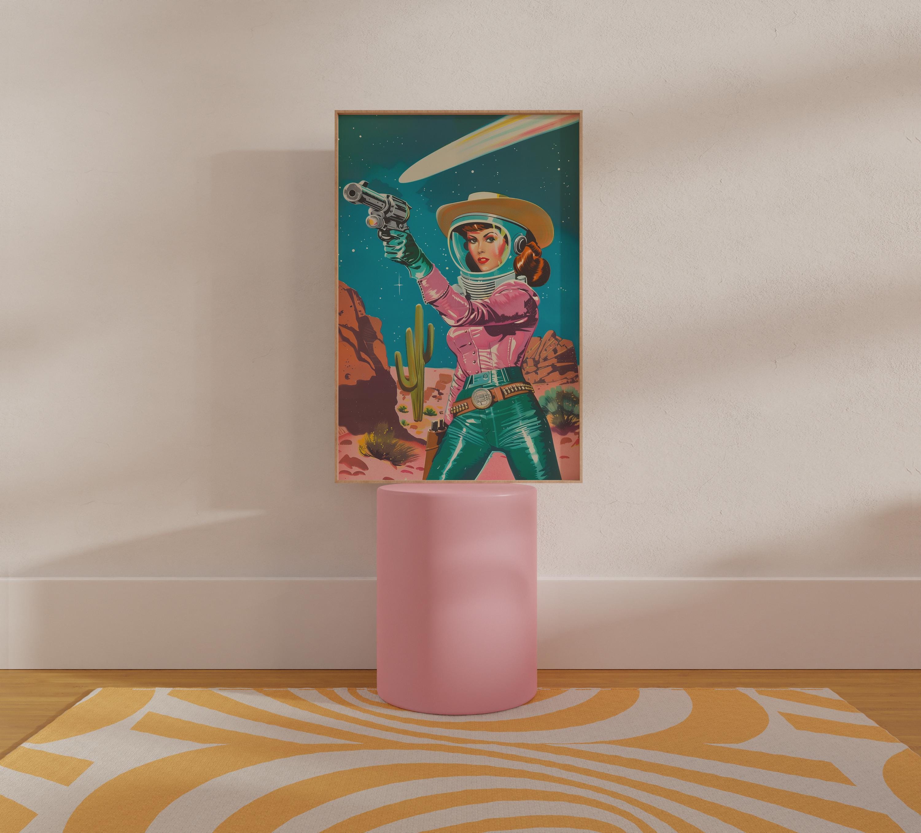 Retro Space Cowgirl Art Print – Vintage Western Sci-fi Wall Art ...