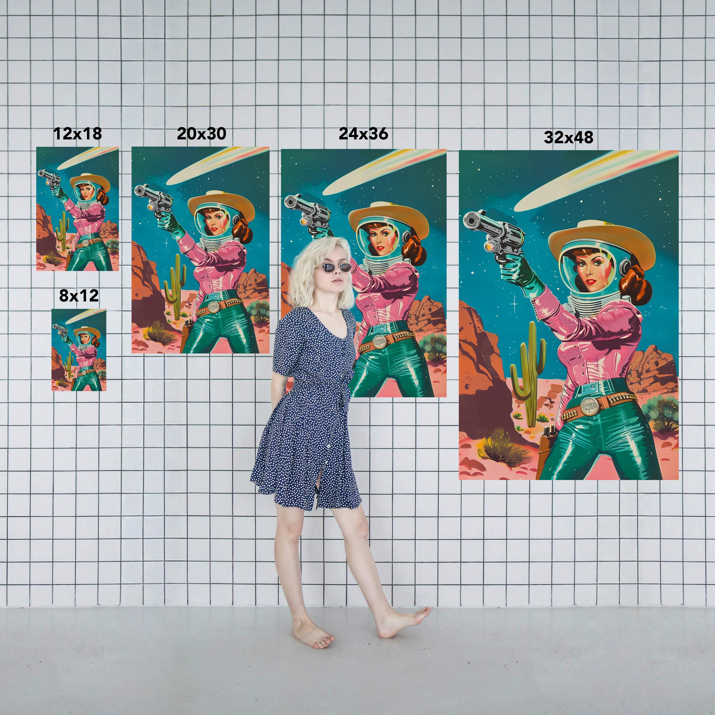 Retro Space Cowgirl Art Print – Vintage Western Sci-fi Wall Art ...