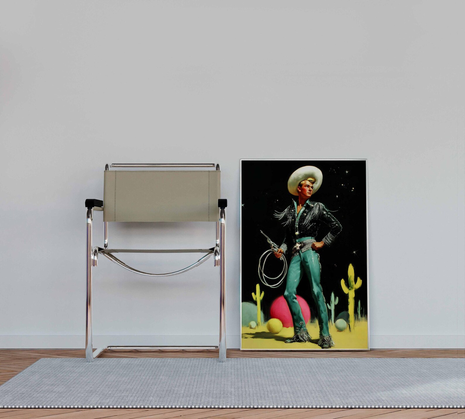 Space Cowboy Wall Art – Retro Glam Western Poster With Lasso, Cactus ...