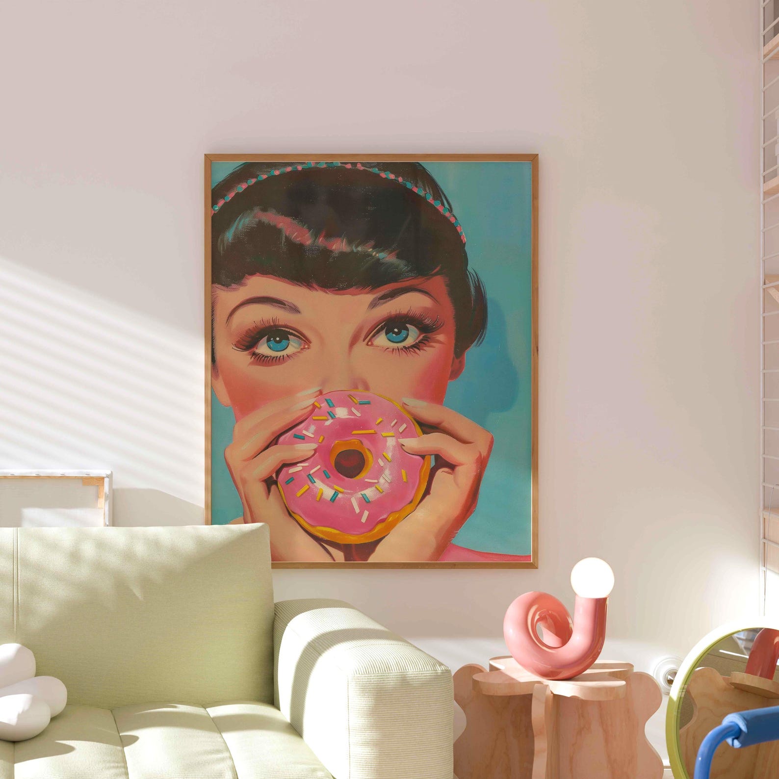 Retro Donut Girl Art Print – Colorful Pop Art Poster, Vintage-inspired ...
