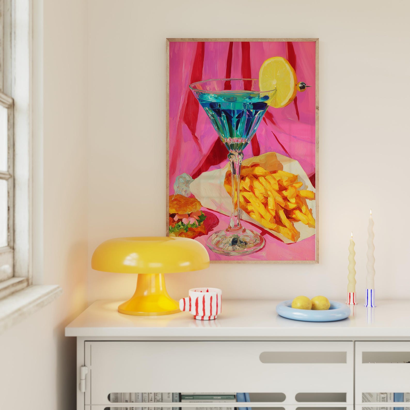 Blue Cocktail and Fries Pop Art Print – Retro Fast Food Wall Art With ...