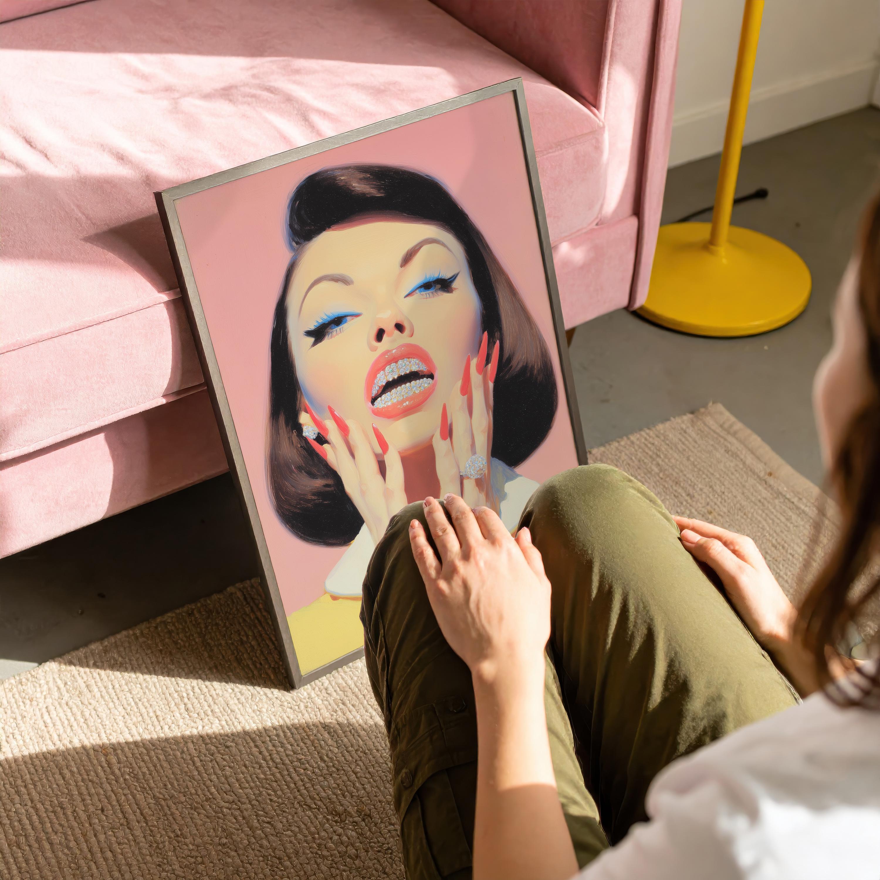 Pop Glam Portrait Art Print, Retro Diva With Diamonds & Nails, Bold ...