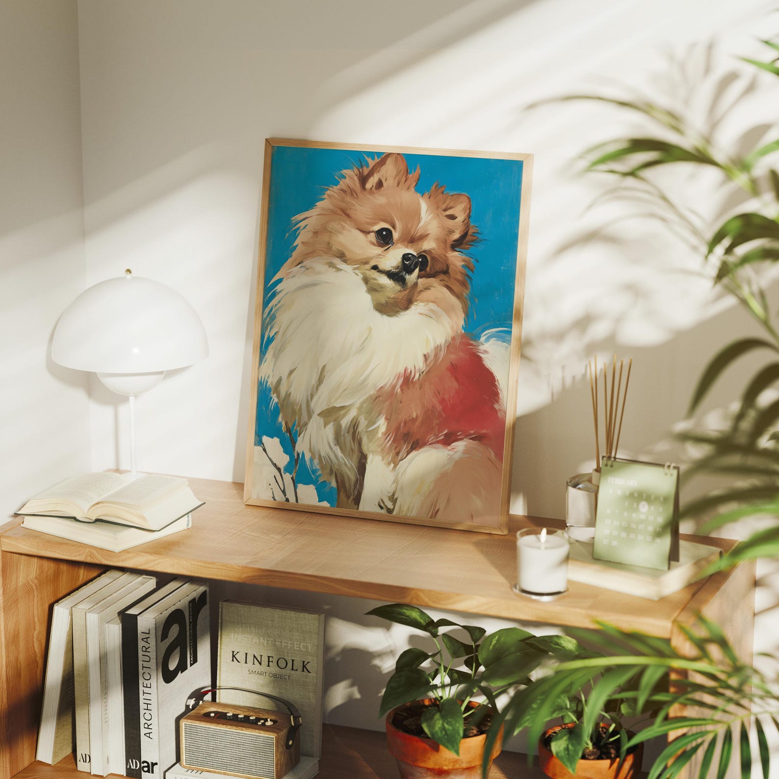 Pomeranian Art Print - Painterly Blue Background, Fluffy Dog Portrait ...