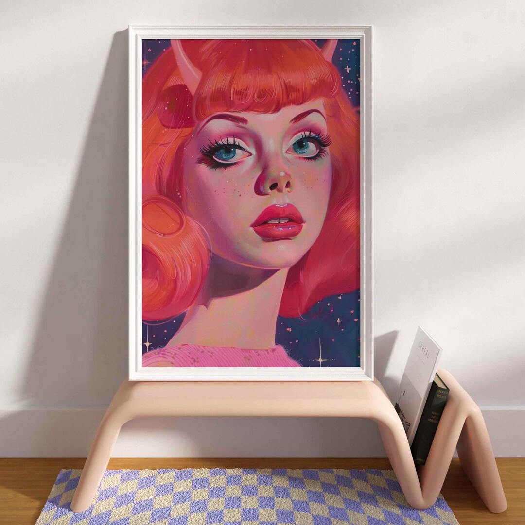 Retro Alien Girl Art Print – Pink Hair Space Babe Illustration, Pop ...