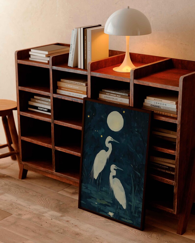 Moonlit Herons Wall Art – Tranquil Night Bird Print, Dreamy Nature ...