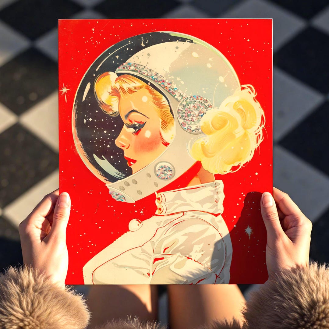 Retro Space Girl Art Print – 1950s Pulp Sci-fi Portrait With Blonde ...