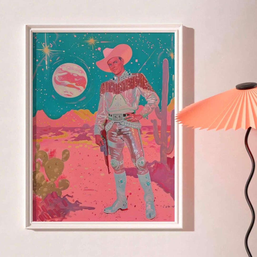Space Cowboy Art Print – Retro Glitter Western Galaxy Poster, Sci-fi ...