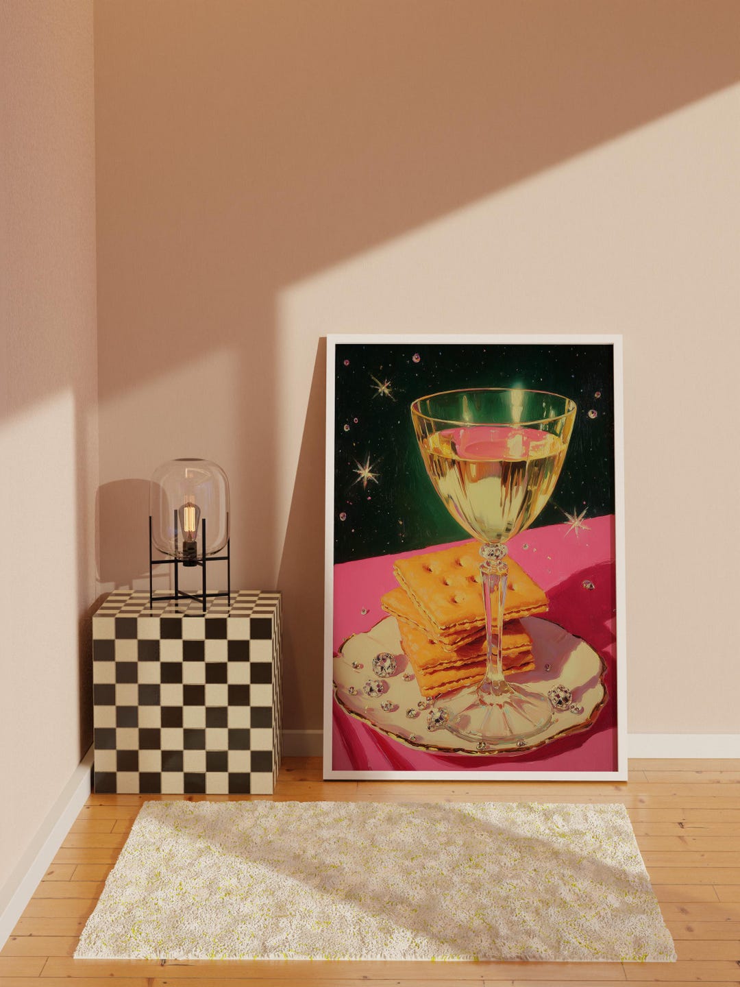 Space Snacks Wall Art – Glam White Wine and Crackers Pop Art Print ...