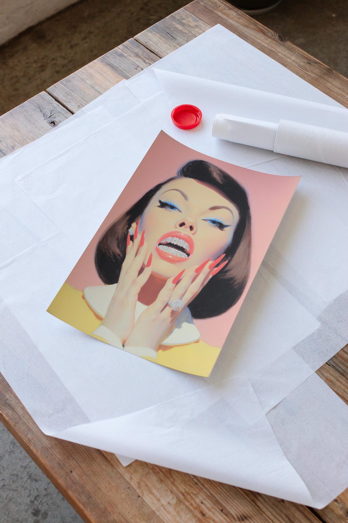 Pop Glam Portrait Art Print, Retro Diva With Diamonds & Nails, Bold ...