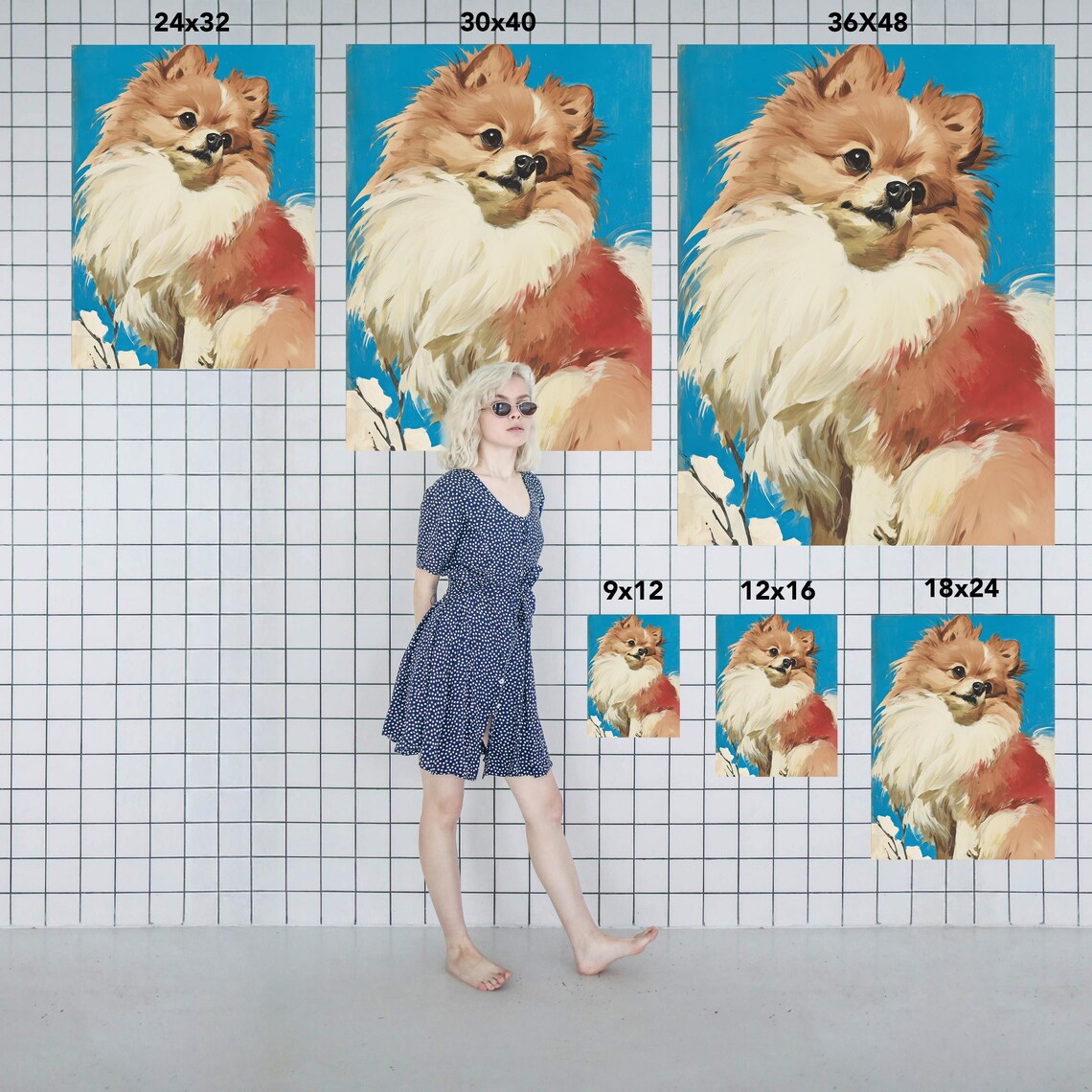 Pomeranian Art Print - Painterly Blue Background, Fluffy Dog Portrait ...