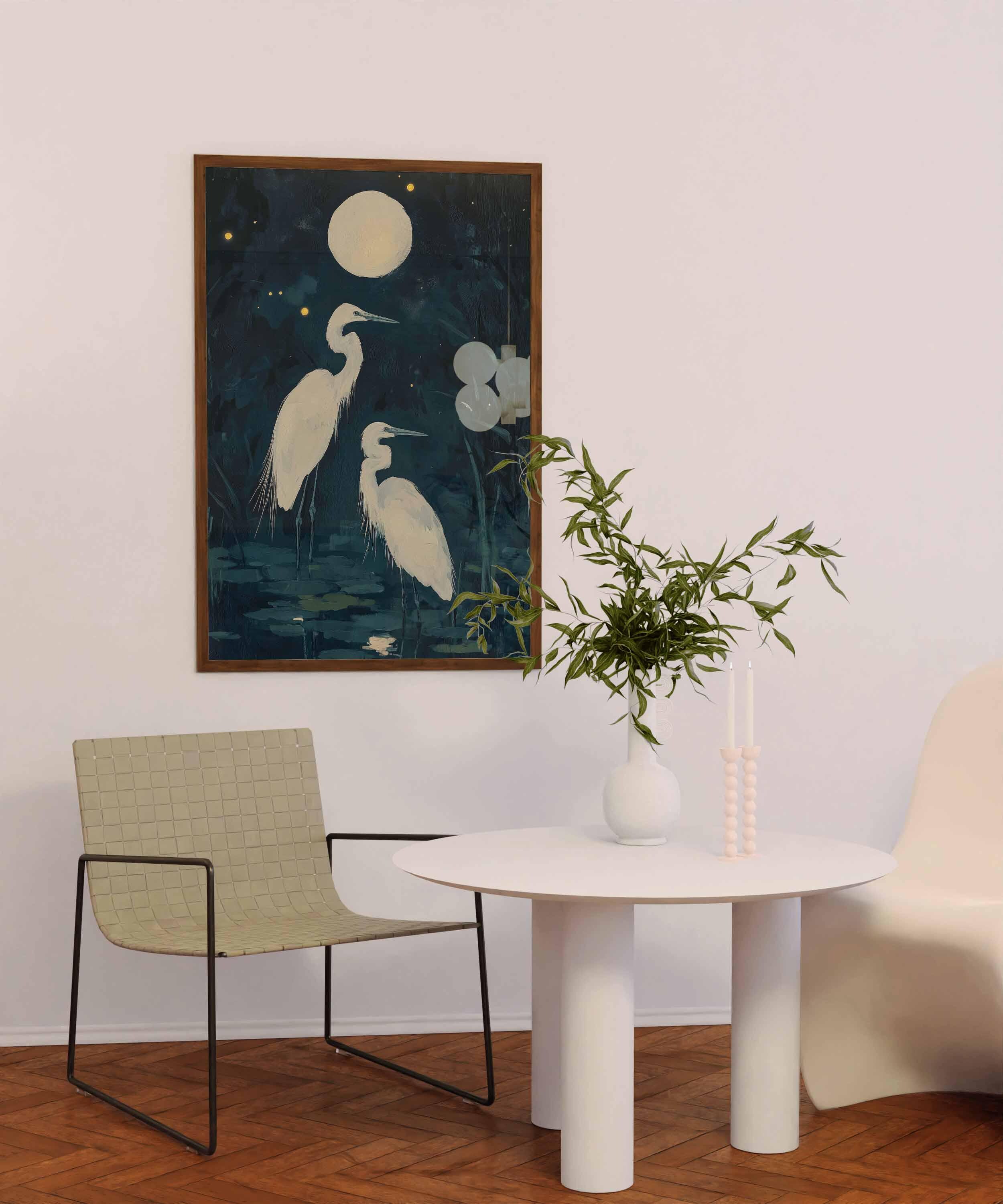 Moonlit Herons Wall Art – Tranquil Night Bird Print, Dreamy Nature ...