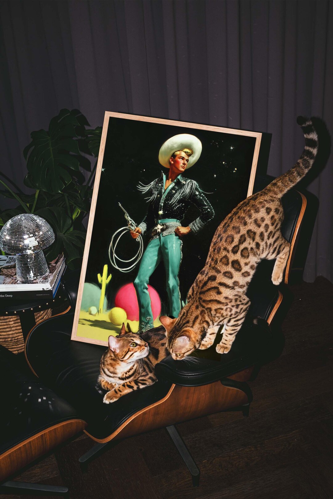 Space Cowboy Wall Art – Retro Glam Western Poster With Lasso, Cactus ...