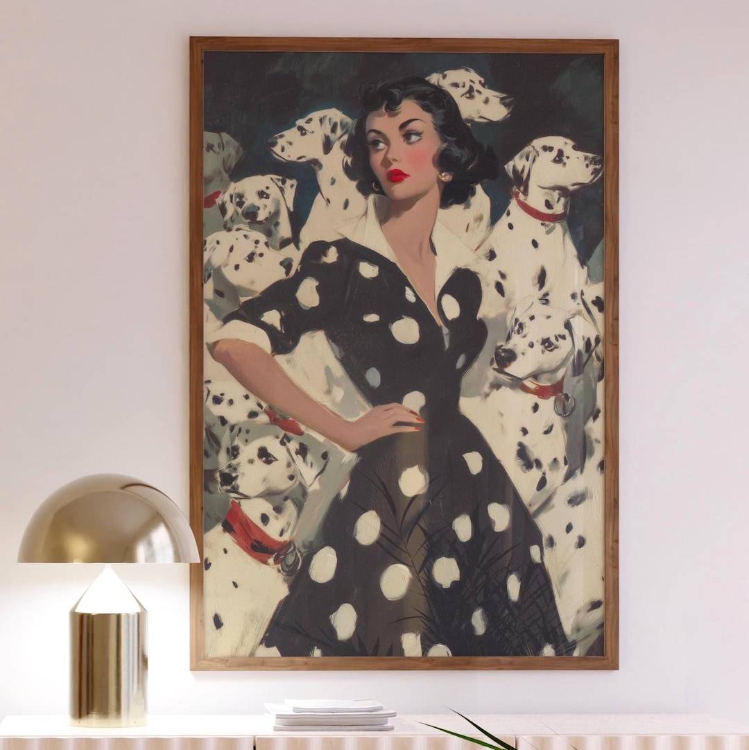 Dalmatian Glam Fashion Art Print – Retro Polka Dot Lady With Dalmatians ...